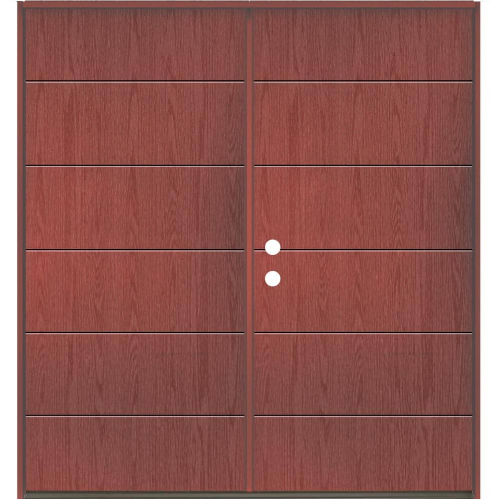 Krosswood Doors TETON Modern 72 in. x 79 in. Right-Active/Inswing 6-Grid Solid Panel Redwood ...