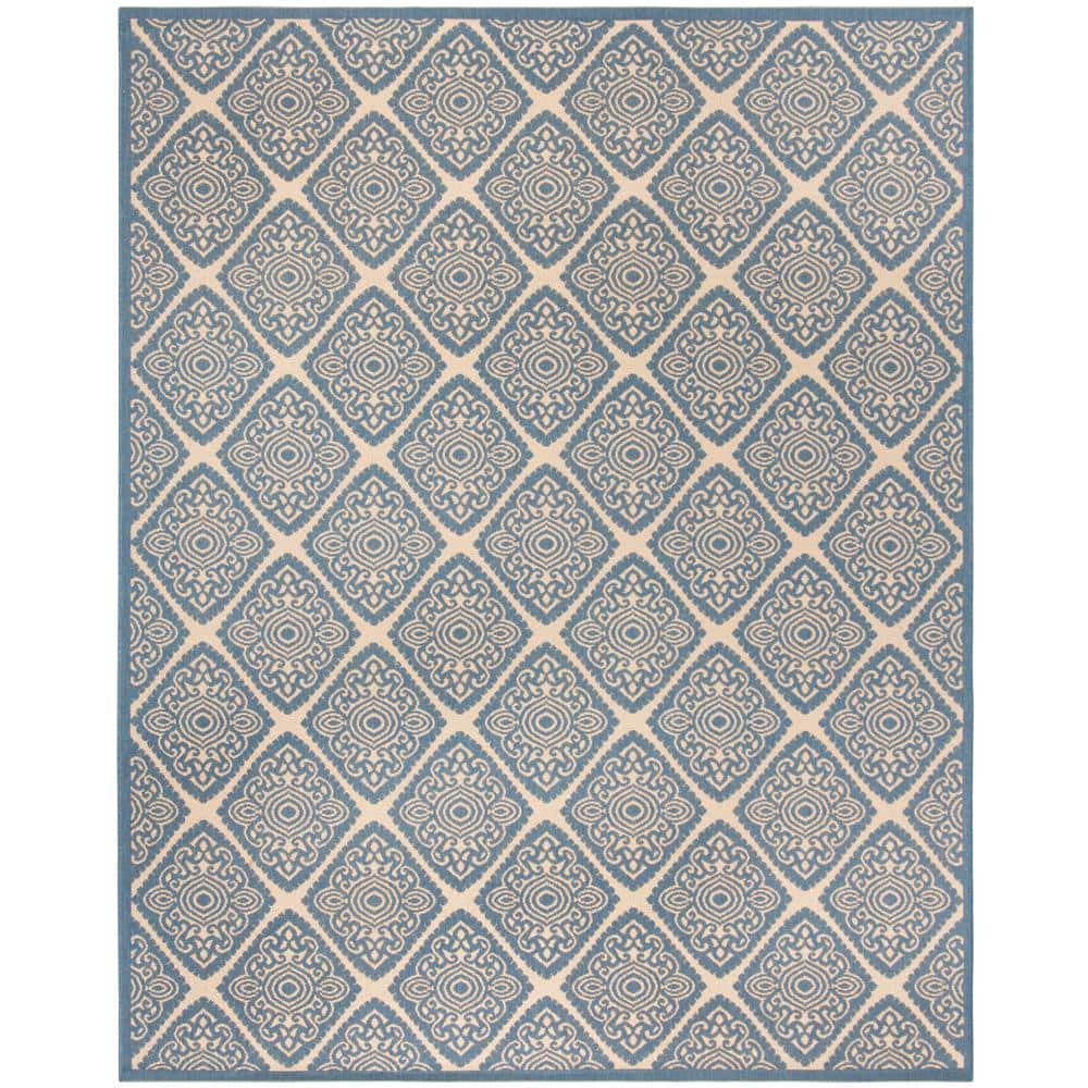 SAFAVIEH Beach House Cream/Blue 8 ft. x 10 ft. Medallion Indoor/Outdoor ...