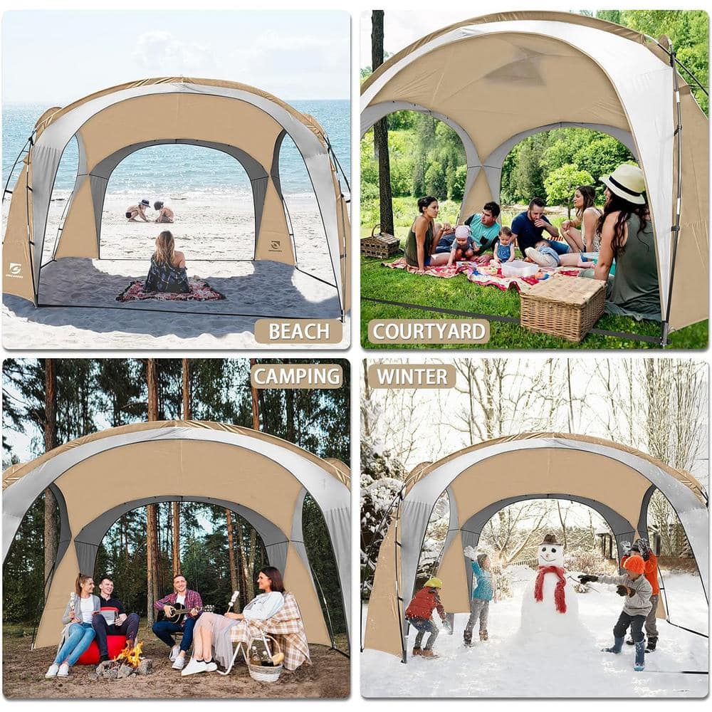 Cesicia UPF50 Plus 12 ft. x 12 ft. Pop Up Khaki Canopy Tent with Side ...