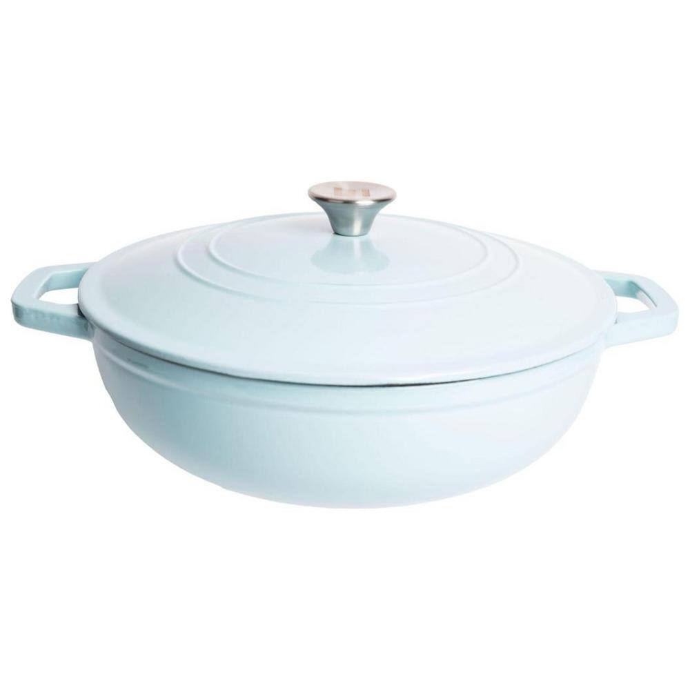 LEXI HOME 5 Qt. Round Cast Iron Dutch Oven Braiser in Light Blue Lid ...