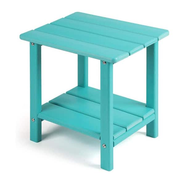 Aruba Blue Plastic Outdoor Side Table with Storage Shelf for Patio ...