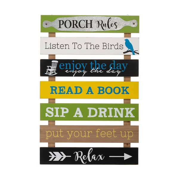 Glitzhome 36.25 in. H Oversized Rustic Wooden Slats Porch Rules Sign ...