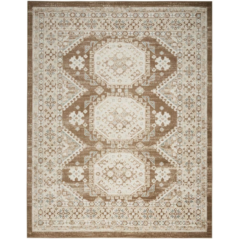 Nourison Serenity Home Ivory Mocha 9 ft. x 12 ft. Center medallion ...