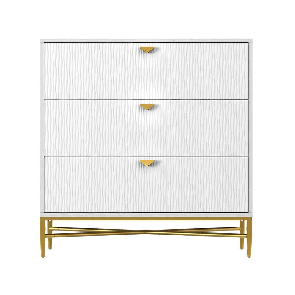 Kahomvis Modern White 3 Drawer 32 in. Wood Nightstand WFLK-32-14WH ...