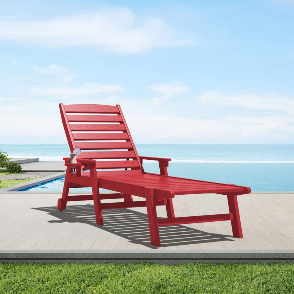 JEAREY HDPE Red Adjustable Outdoor Lounge Chair (1-Pack) PELC-HD-RD ...