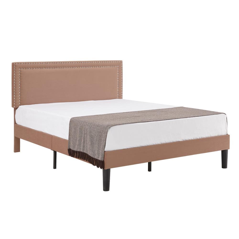 VECELO Upholstered Bed with Adjustable Headboard, No Box Spring Needed ...