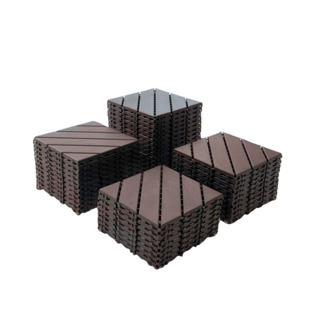 Afoxsos 1 ft. x 1 ft. Brown PVC Interlocking Deck Tiles for Poolside ...