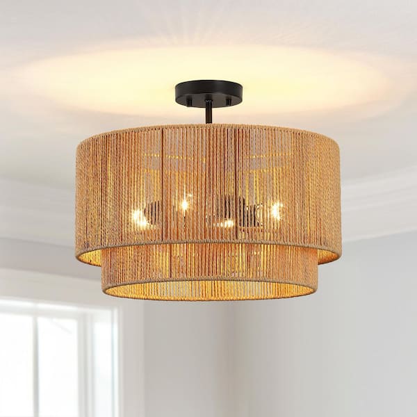 TRUE FINE Bohe 18 in. 4-Light Tiered Drum Semi-Flush Mount 40052FL ...