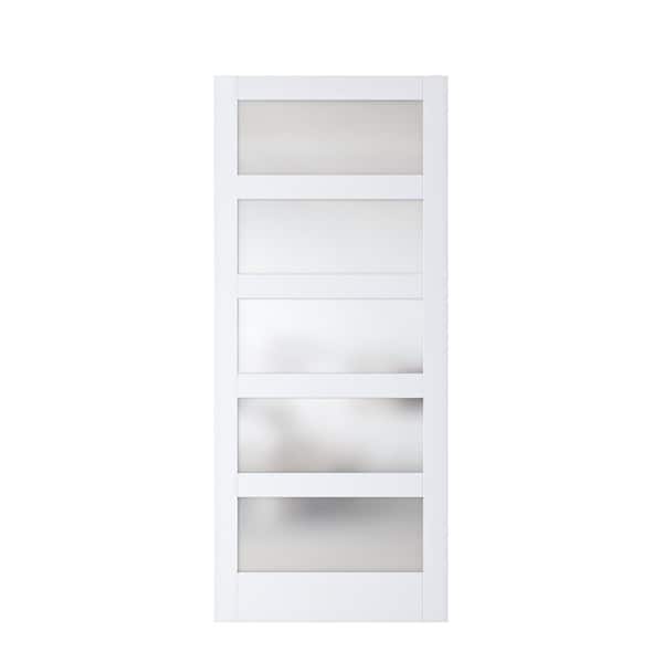 ARK DESIGN 36 in. x 84 in. 5-Lite Tempered Frosted Glass White MDF Barn ...