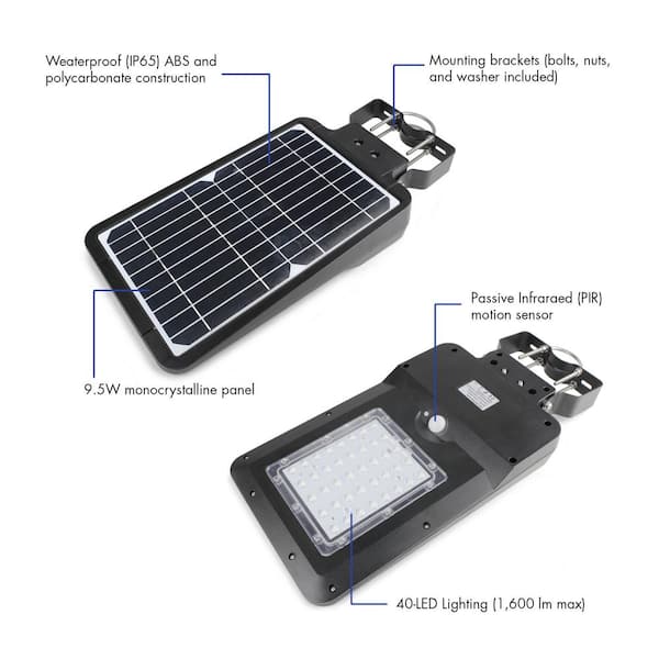 Wagan Tech Solar Powered Black 1600 Lumens Motion Activated Outdoor ...