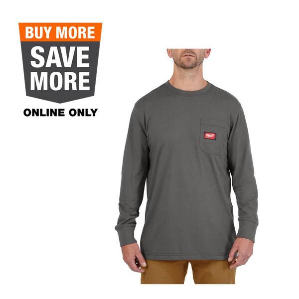 Milwaukee Men's X-Large Gray GRIDIRON Cotton/Polyester Long-Sleeve Pocket T-Shirt 606G-XL - The ...