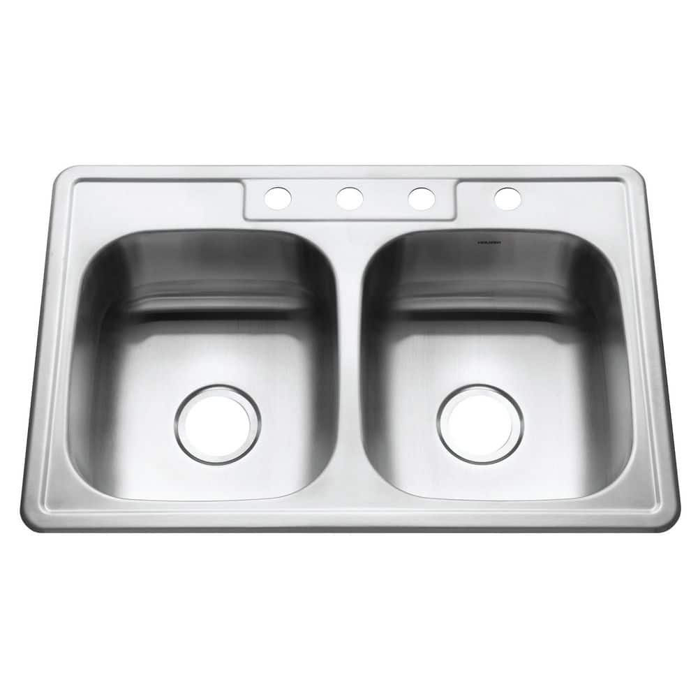 HOUZER Houzer Glowtone 33 in. Stainless Steel Topmount 4-hole 50/50 ...