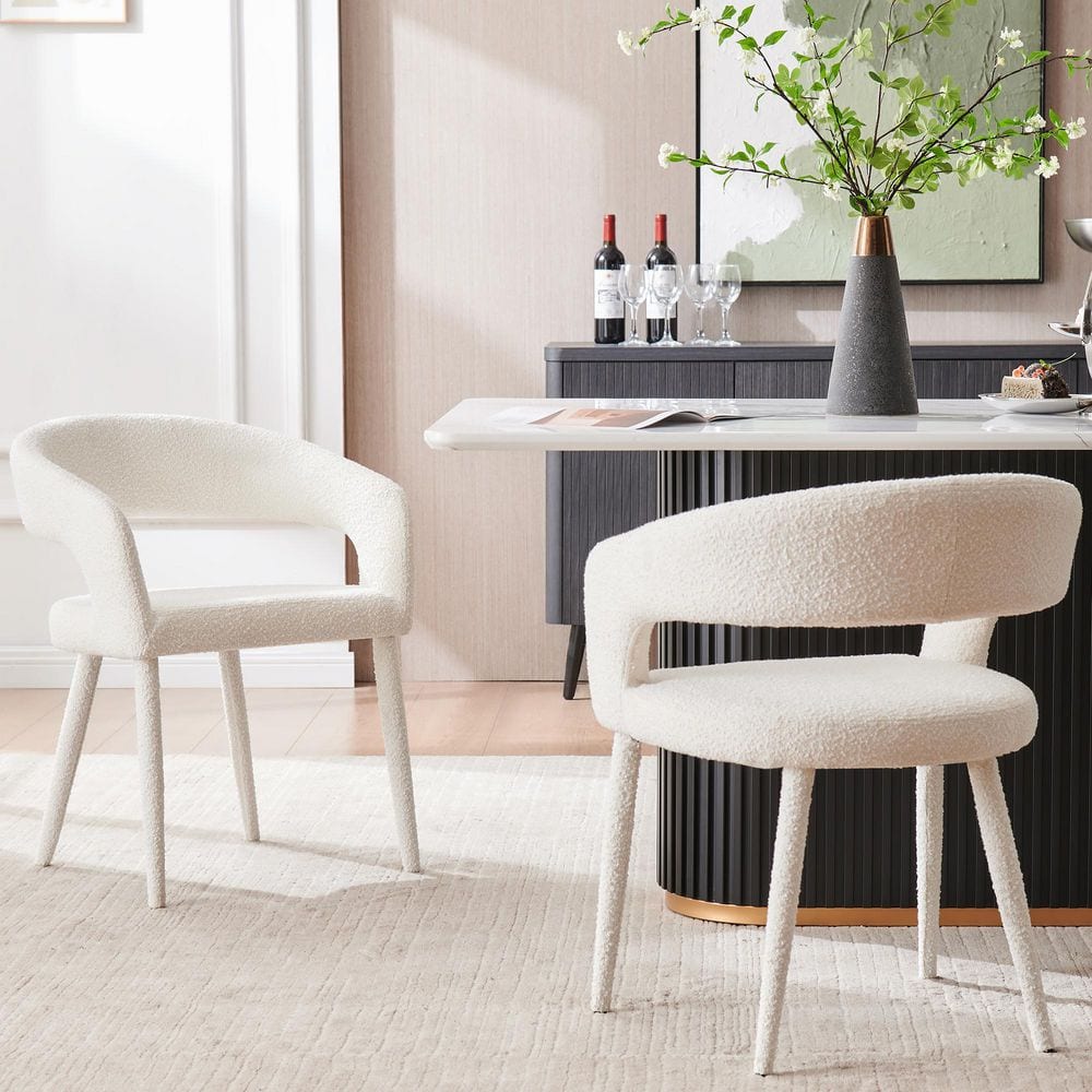 Morden Fort Set of 2 Minimalists Boucle Upholstered Dining Chair with ...