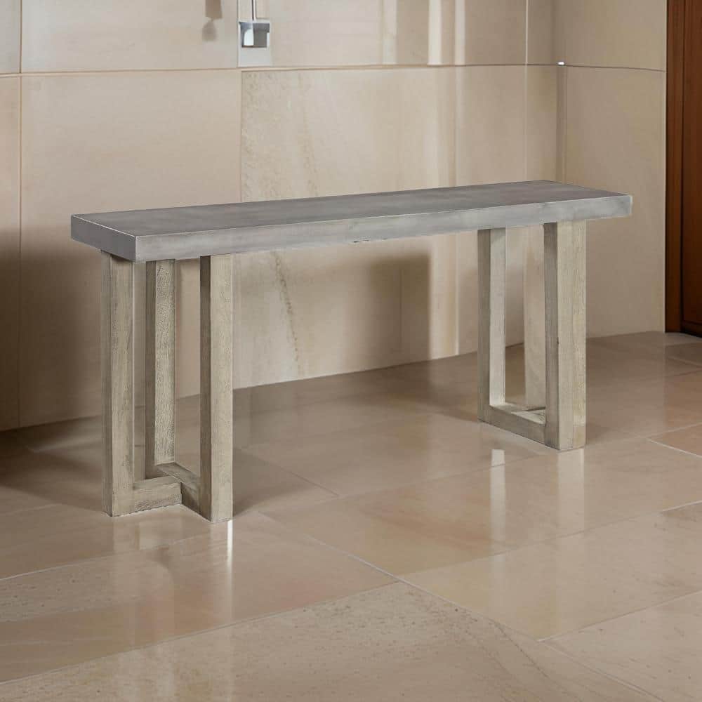 Benjara 15.75 in. Gray Rectangle Wooden Console Table with Hand Applied ...