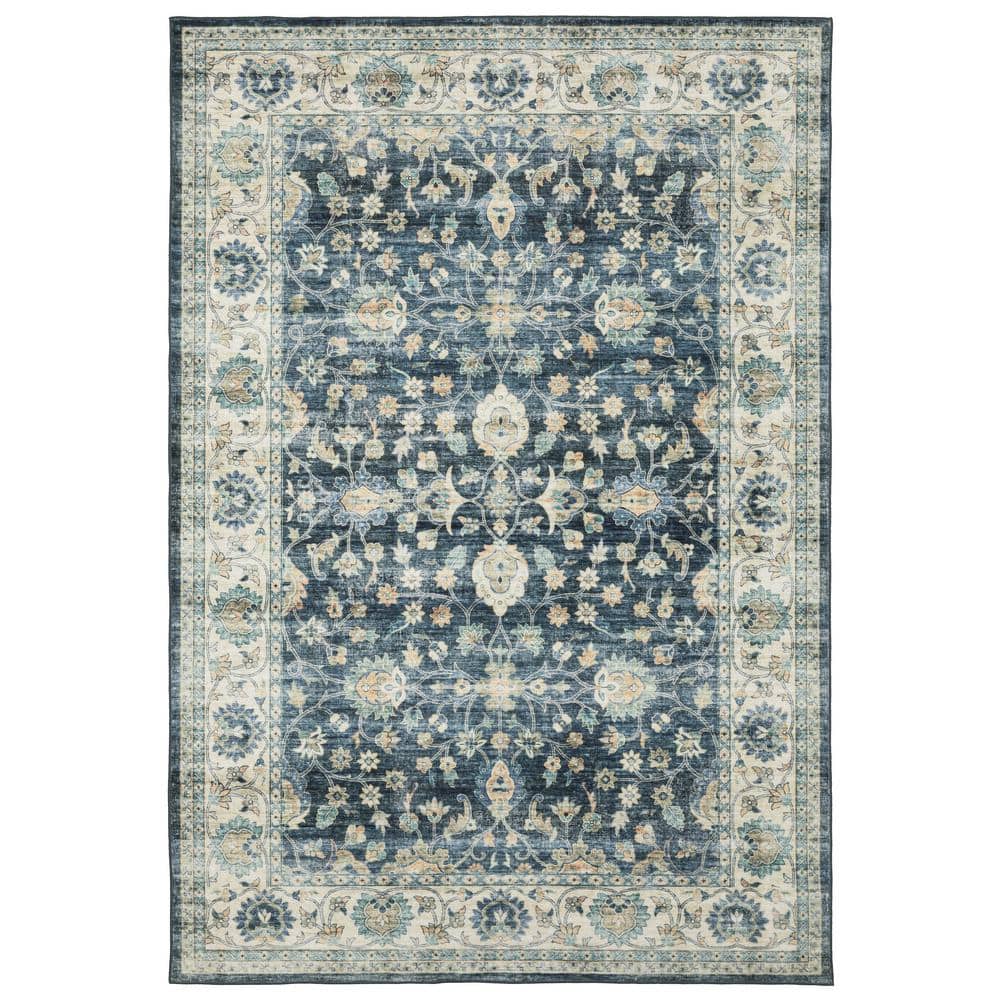 AVERLEY HOME Summit Blue/Ivory 8 ft. x 10 ft. Traditional Oriental Border Polyester Machine ...