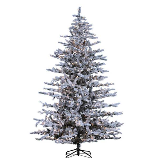 Sterling 10 ft. Pre-Lit Heavy Flocked Pacific Glitter Artificial ...