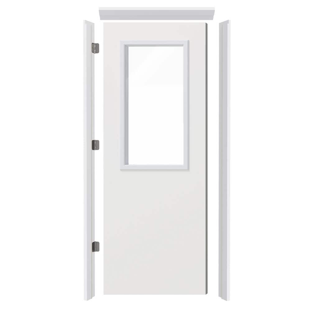 TENONER 36 in. x 80 in. White Half-Lite Clear Glass Pre-hung Exterior ...