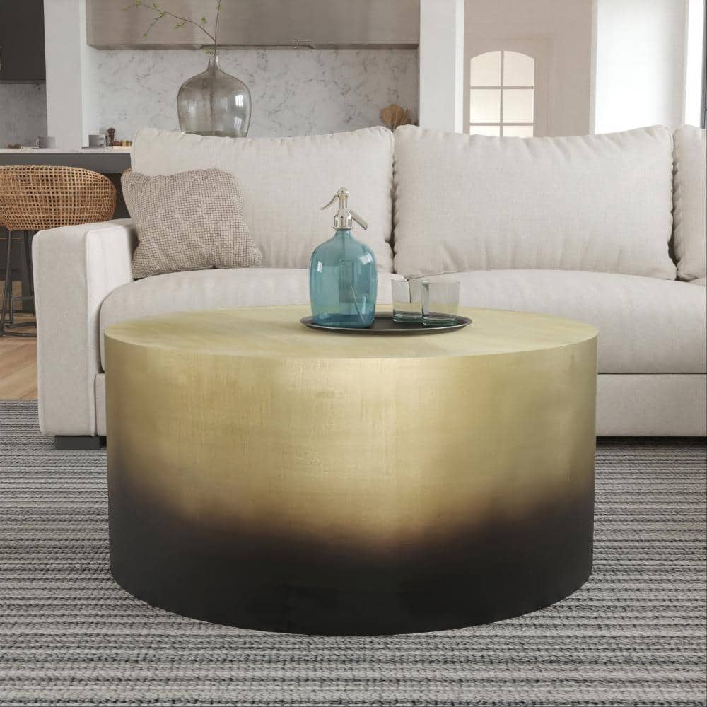 THE URBAN PORT Dyan 34.5 in. Antique Brass Ombre Round Drum Aluminum ...