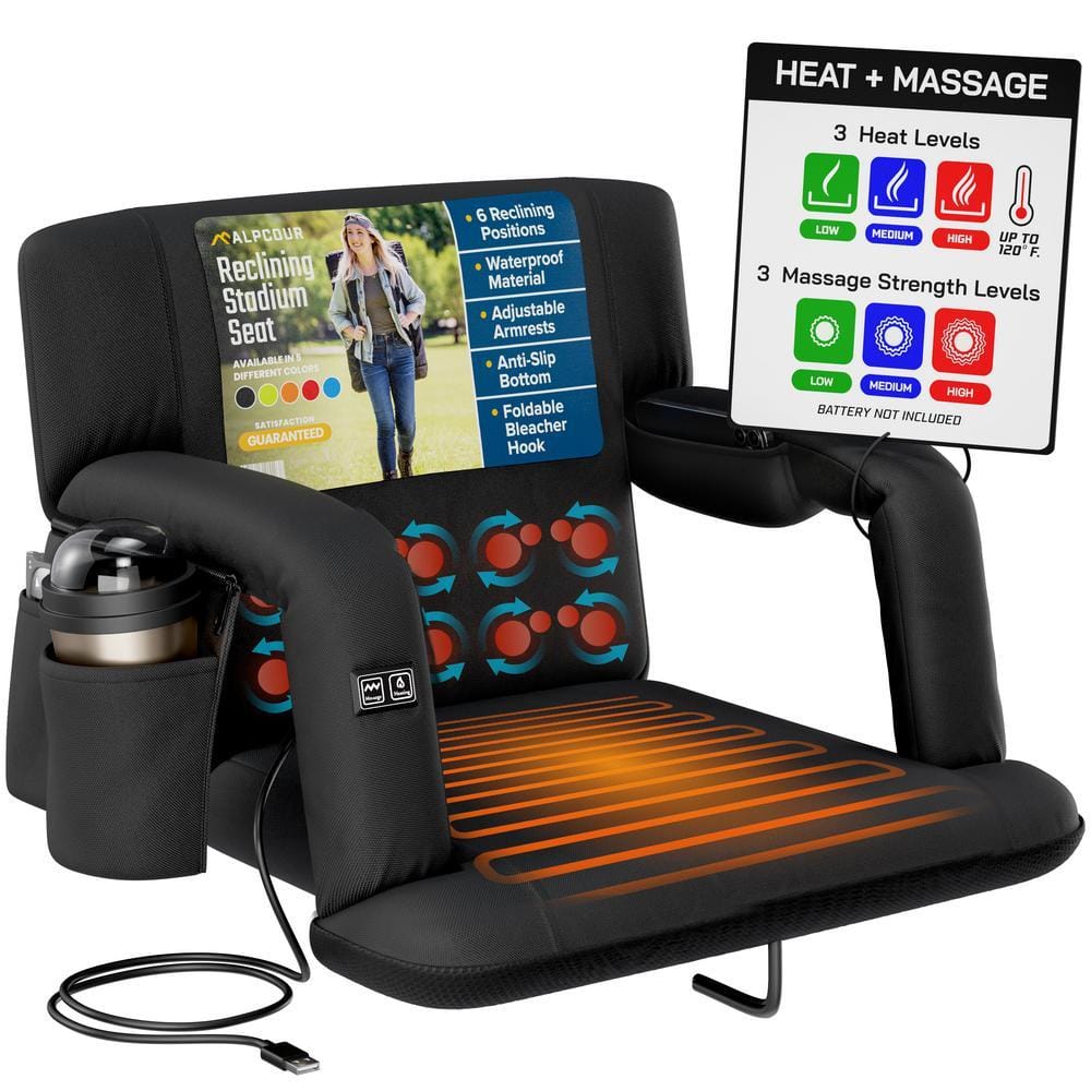 ALPCOUR Heated Massage Reclining Stadium Seat - Wide Bleacher Chair ...