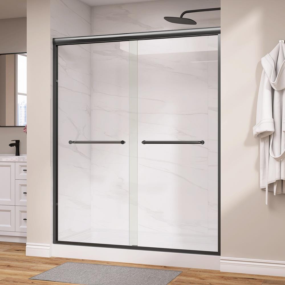 Zeafive 50 to 54 in. W x 72 in. H Double Sliding Shower Door Matte Black Framed Bypass Alcove ...