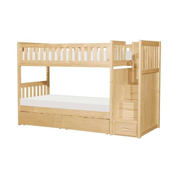 EVERGLADE HOME Spaced Natural Pine Twin/Twin Step Bunk Bed with Storage ...