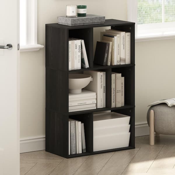 Furinno Daly 36.85 in. Tall Espresso Wood 6-Shelf Irregular Cubes ...
