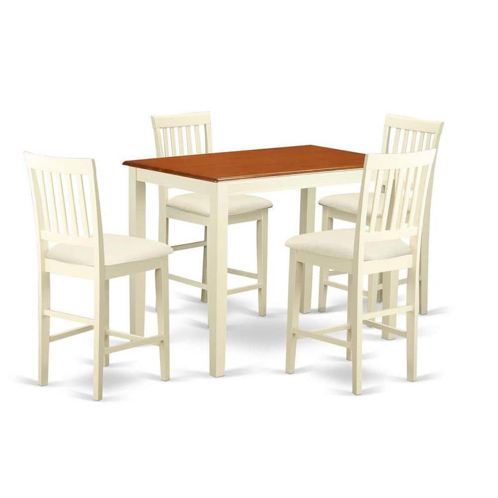 East West Furniture 5-Piece Buttermilk and Cherry Solid Wood Top ...