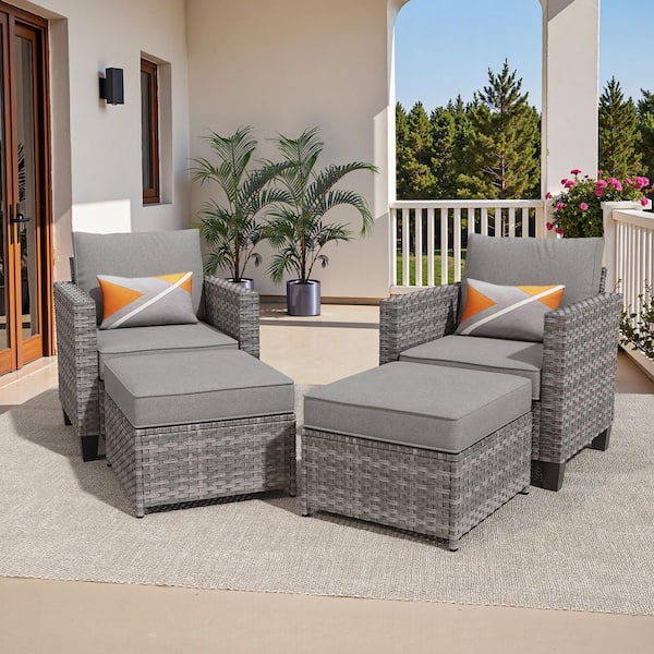 Caodoc Audrey Gray 4-Piece Wicker Outdoor Lounge Chair Single Chairs ...