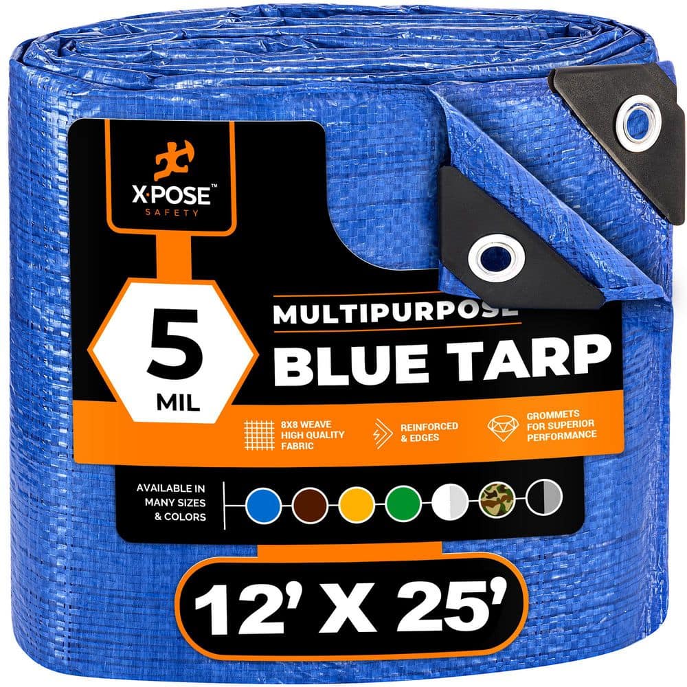 XPOSE SAFETY 5 mil 12 ft. W x 25 ft. L Better Blue General Purpose Tarp ...