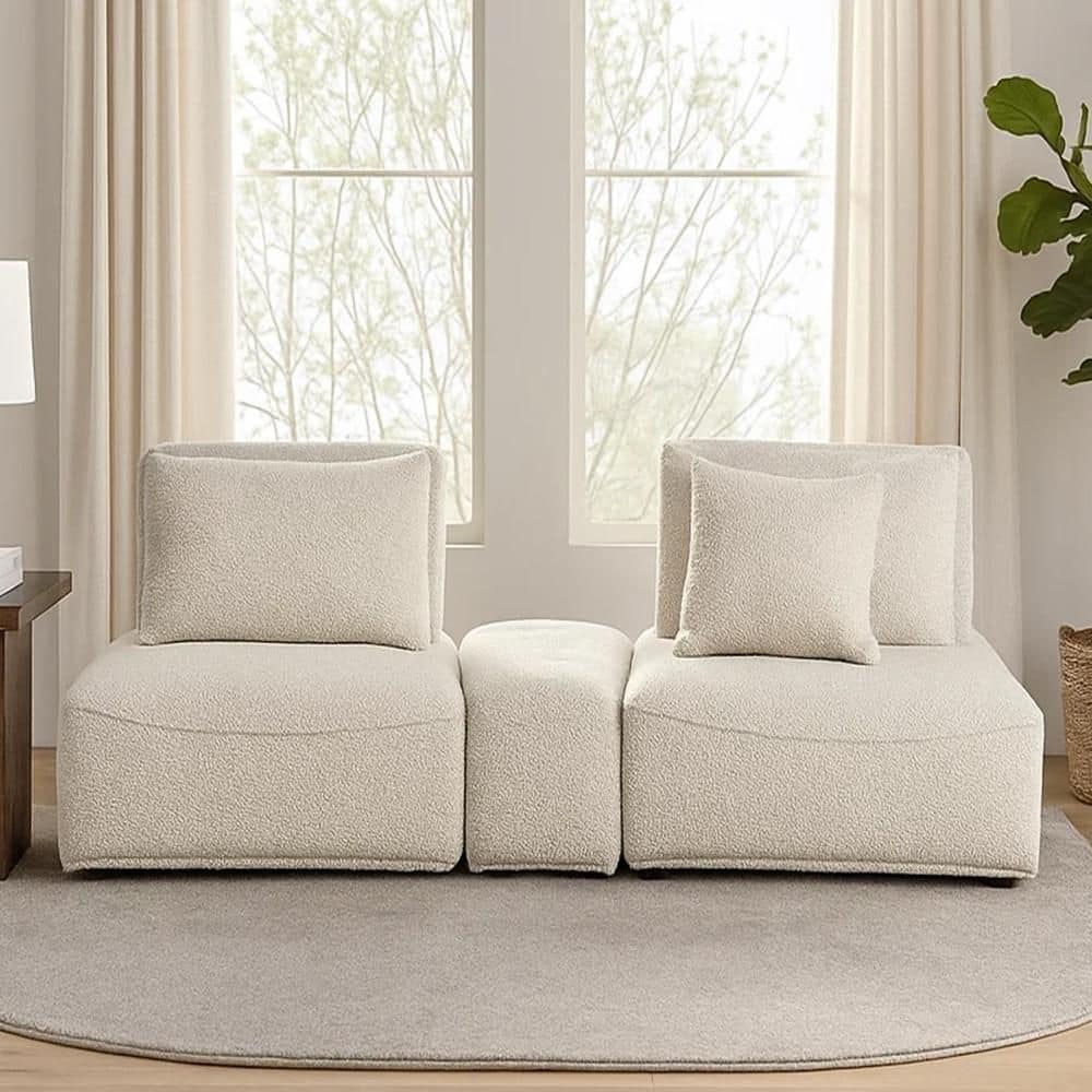 Benjara Stavan 37 in. Armless Fabric Rectangle Shape Sofa in. Beige ...
