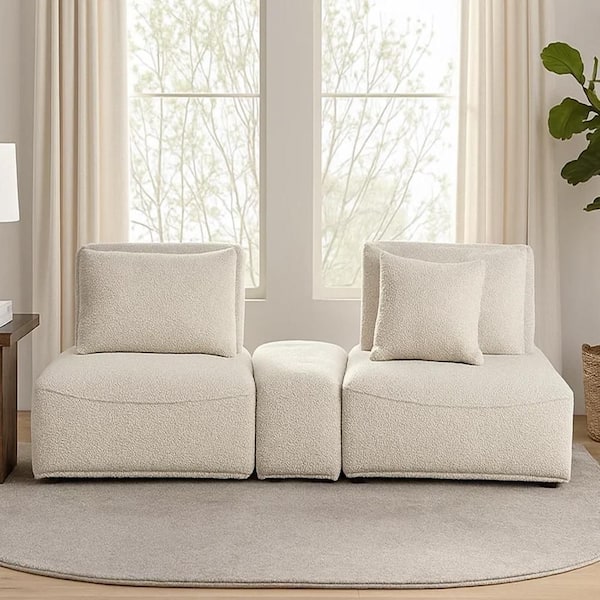 Benjara Stavan 37 in. Armless Fabric Rectangle Shape Sofa in. Beige ...