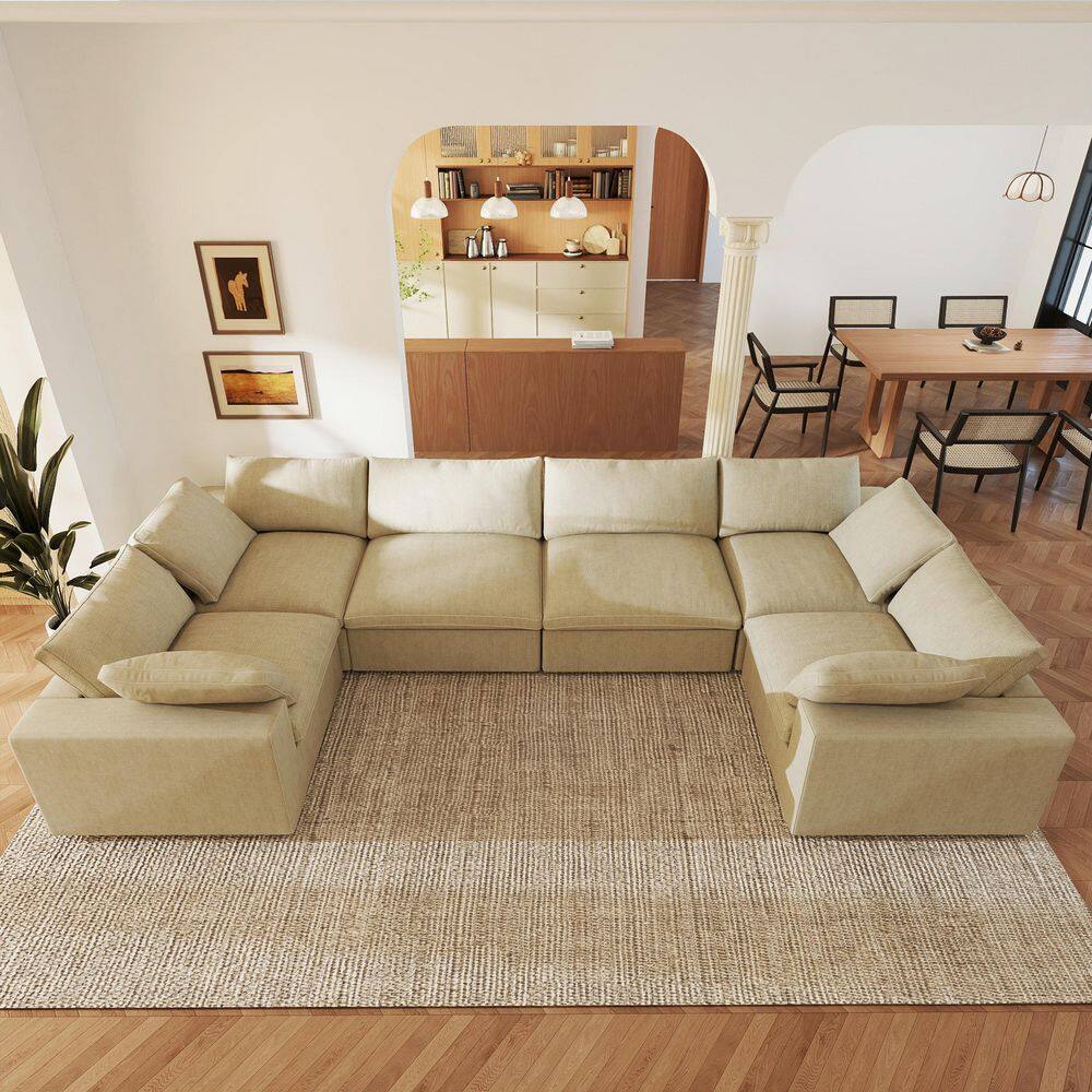 Magic Home Minimalist 157 in. Square Arm Down Filled Linen 6-Piece Cloud Modular Sectional Sofa ...