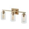 KAWOTI 22 in. 3-Light Antique Brass Vanity Light with Clear Glass Shade ...