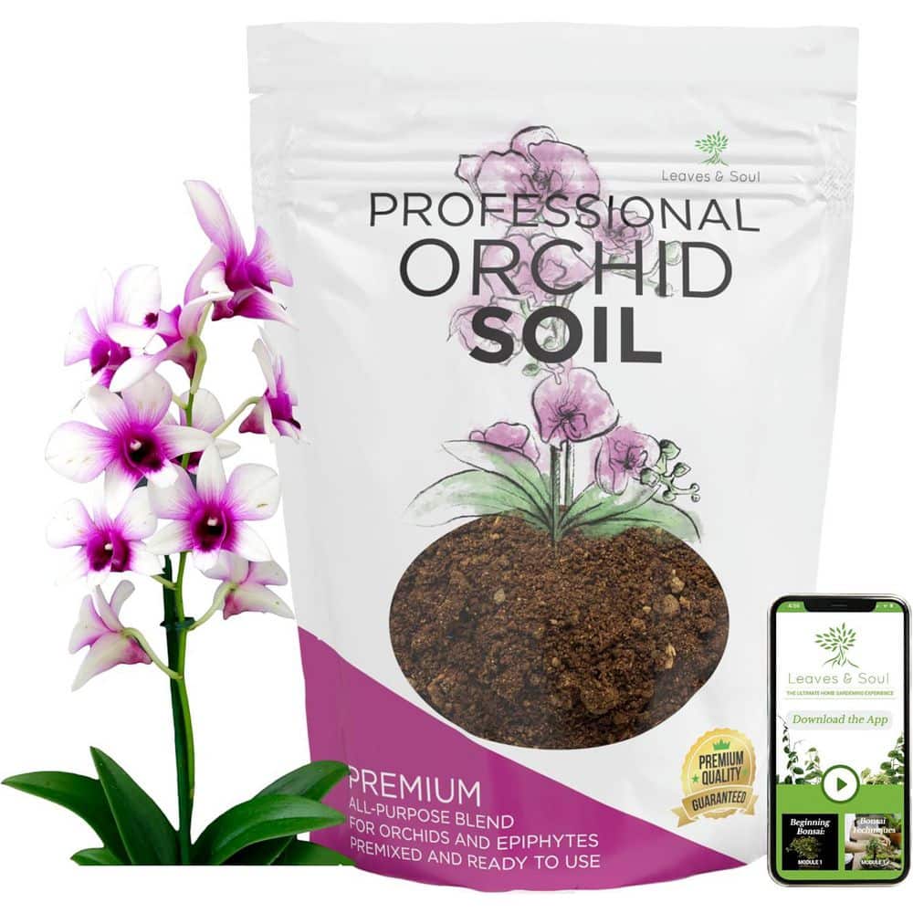 LEAVES AND SOUL Orchid Soil, 2.2 qt., Ready to Use, Lava, Calcined Clay, Pine Bark, For Orchids ...