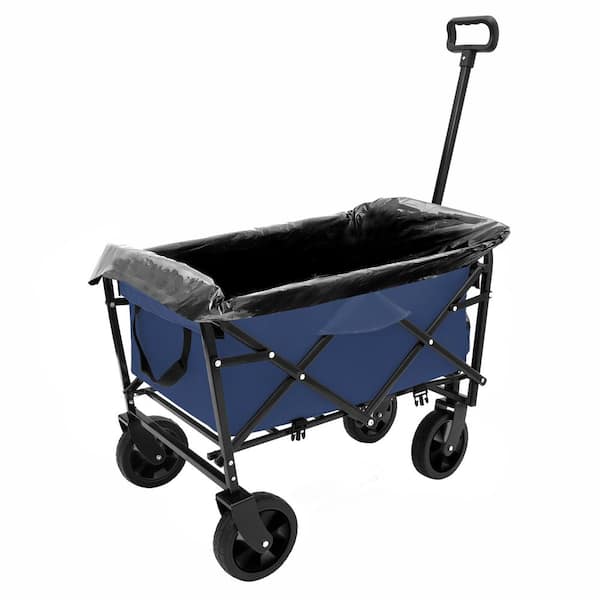 4 cu. ft. Dark Blue Steel-Frame Collapsible Utility Garden Cart Wagon ...