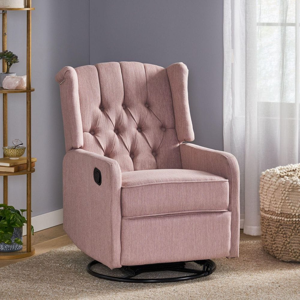 Polibi Light Pink Fabric Standard Recliner with Adjustable Backrest and ...