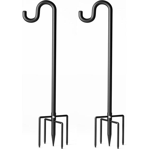 92 in. Black Steel Shepherds Hooks for Outdoor, with 5-Prong Base ...