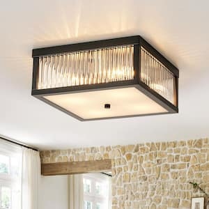 Maxax Jackson 15 in. 4-Light Black Crystal Modern Flush Mount Lighting ...