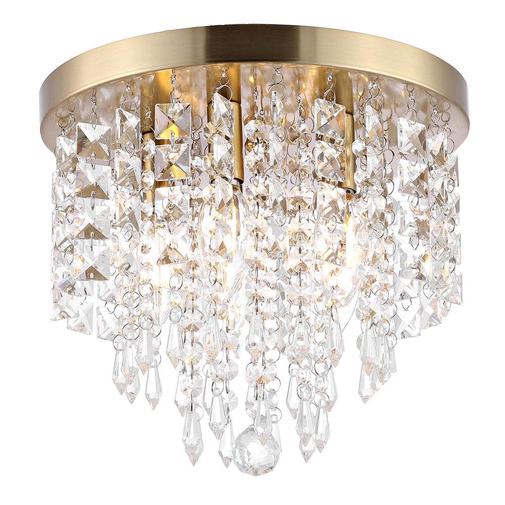 MLiAN 11 in. 5-Light Gold Glam Flush Mount Chandelier with Clear K9 ...