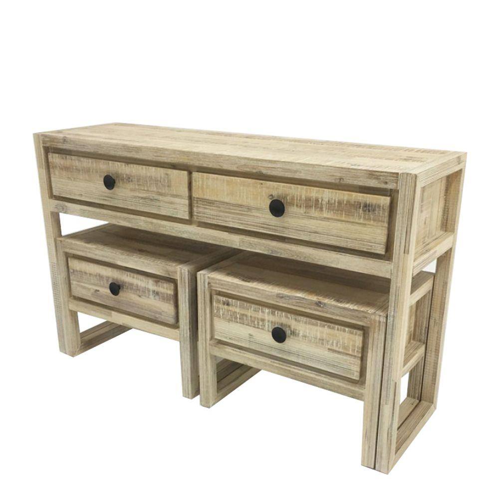 Benjara 52 in. Brown Rectangle Wood End Table with 4 Storage Shelves ...