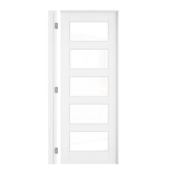 EH PUERTA 32 in. x 80 in. 1-Lite Clear Glass Left Hand White Solid Core ...