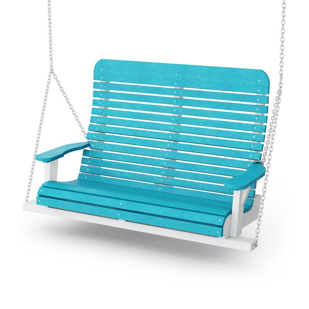 Wildridge Signature 2-Person Aruba Blue and White Plastic Porch Swing ...