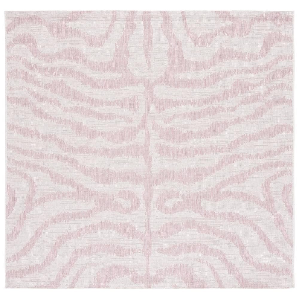 SAFAVIEH Courtyard Ivory/Pink 7 ft. x 7 ft. Zebra Indoor/Outdoor Square ...