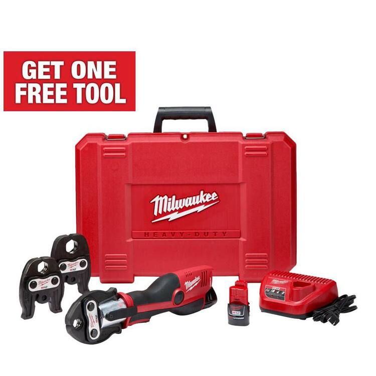 Milwaukee M12 12-Volt Lithium-Ion Force Logic Cordless Press Tool Kit (3 Jaws Included) with Two ...