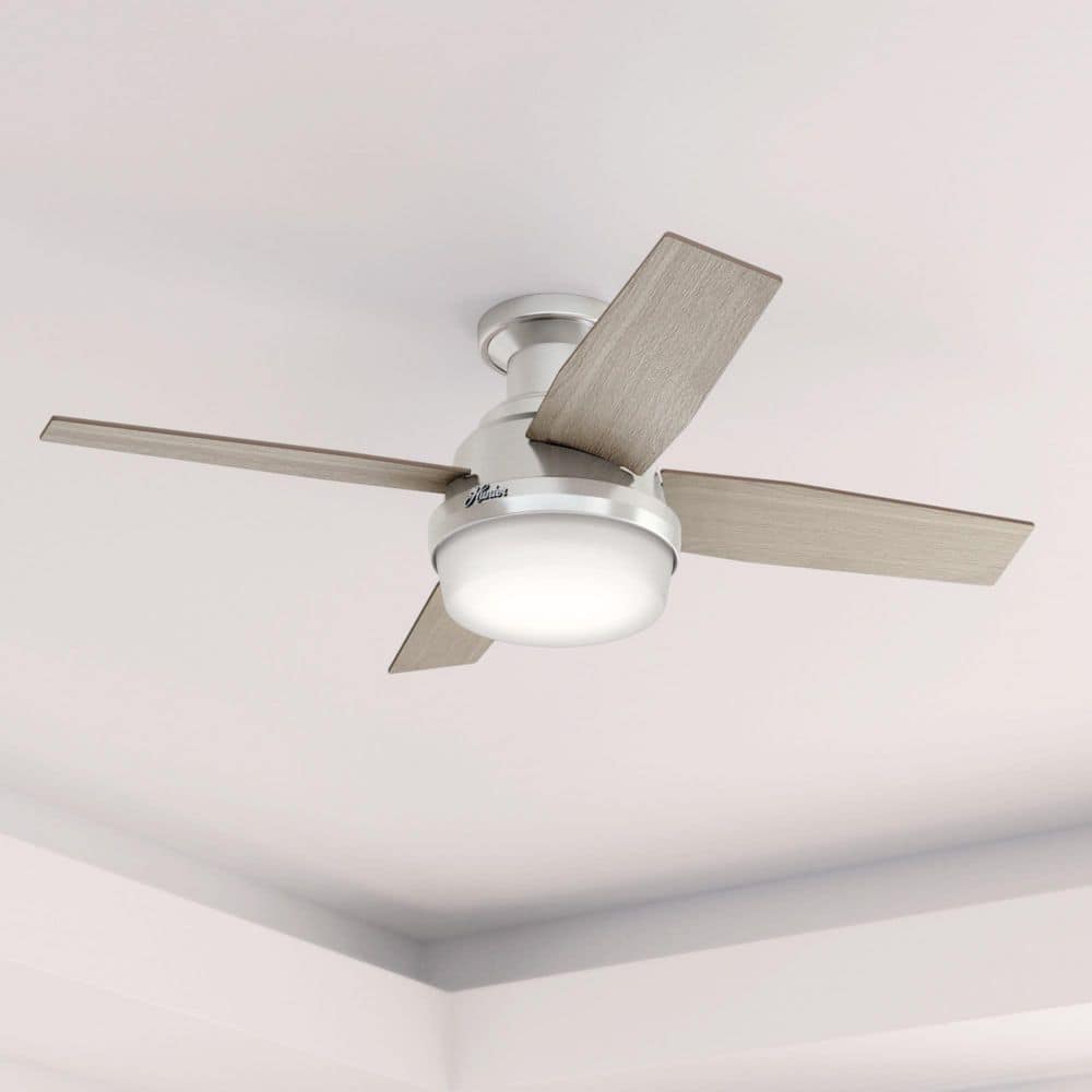 Hunter Dempsey 44 in. Low Profile LED Indoor Brushed Nickel Ceiling Fan ...