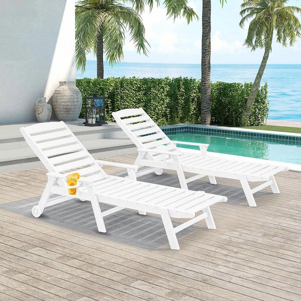 RUIZI White 2-Piece Rust Resistant HDPE Plastic Outdoor Patio Reclining ...