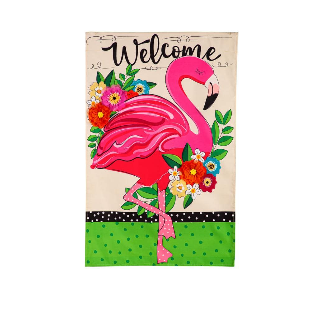 Evergreen Enterprises 2-1/3 ft. x 3-2/3 ft. Floral Flamingo Welcome ...