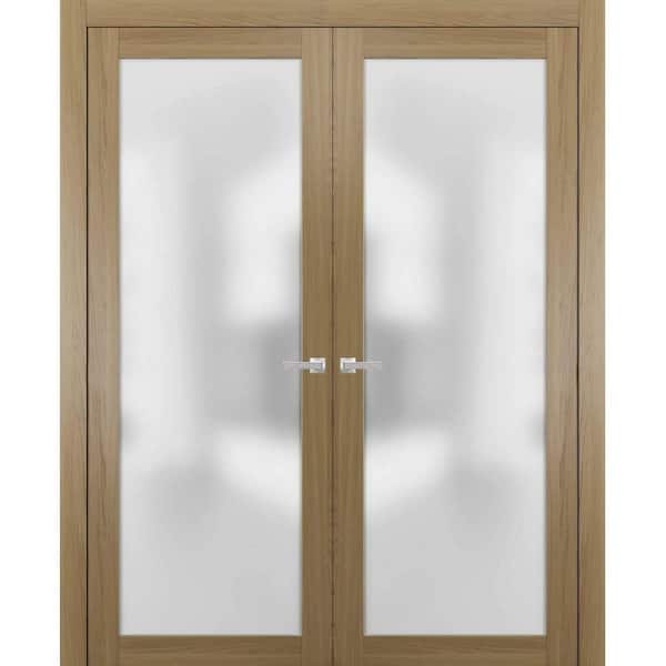Sartodoors 36 in. x 84 in. 2 Panel Honey Ash Finished Solid Wood Sliding Door with Hardware ...