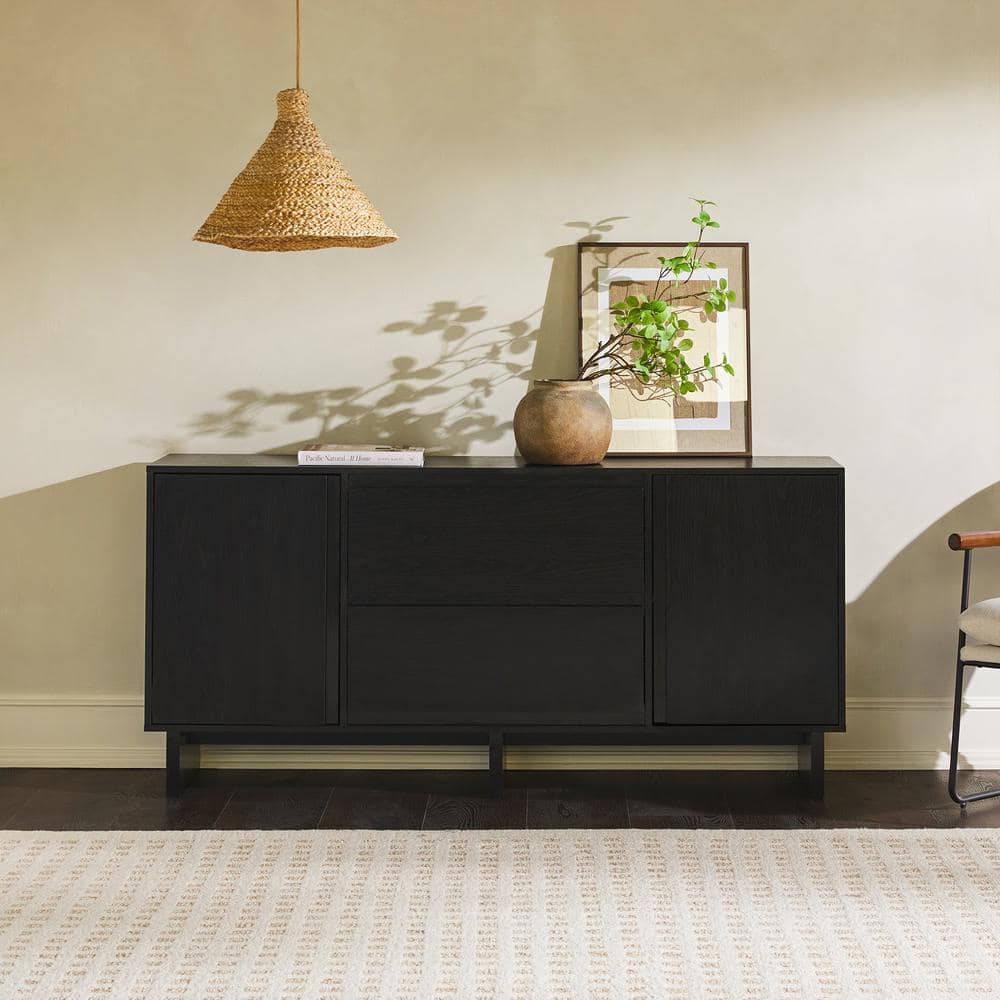 Reviews for Welwick Designs Modern Black Wood 63 in. Sideboard with ...