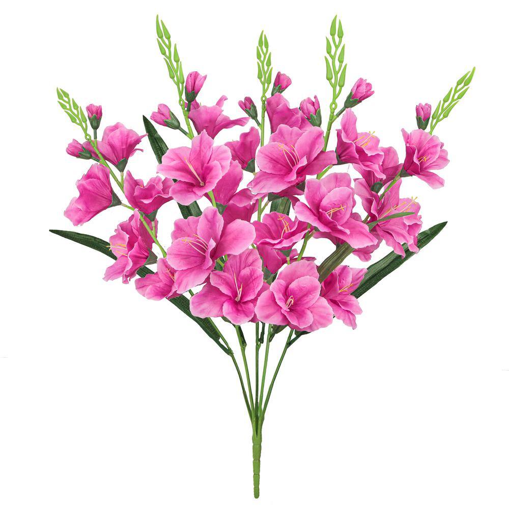 LIVING LUXURY 24 in. Fuchsia Pink Artificial Gladiolus Flower Stem Bush ...